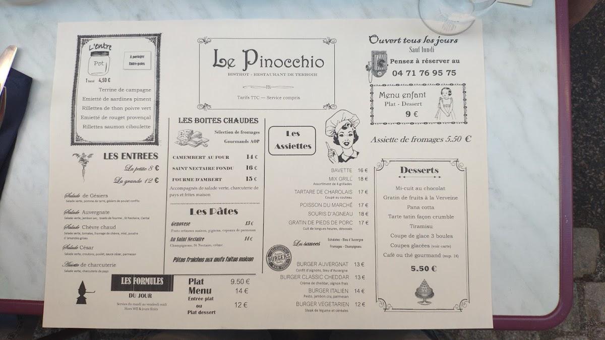 Carta del restaurante Le Pinocchio, Langeac