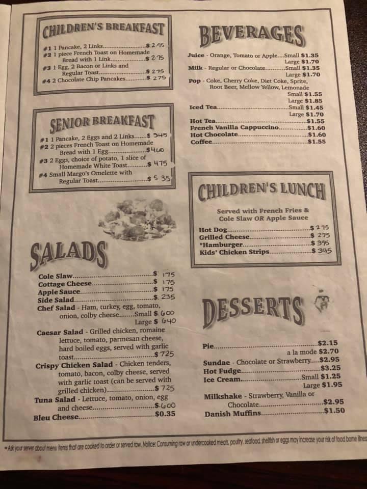 Menu at Margo's Family Restaurant, Greenville