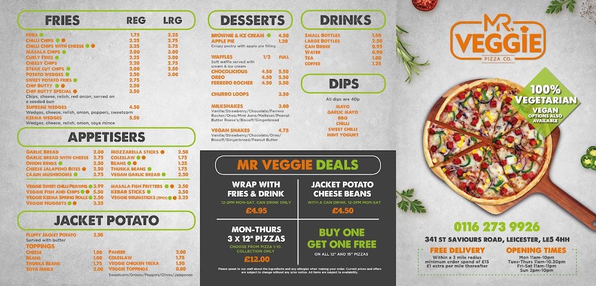 Menu at Mr Veggie restaurant, Leicester