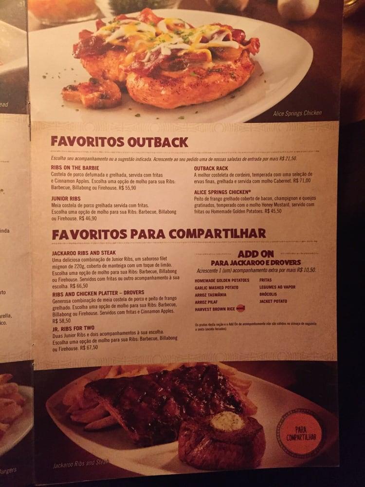 Menu em Outback Steakhouse, São José dos Campos, 9403 - JARDIM OSWALDO ...