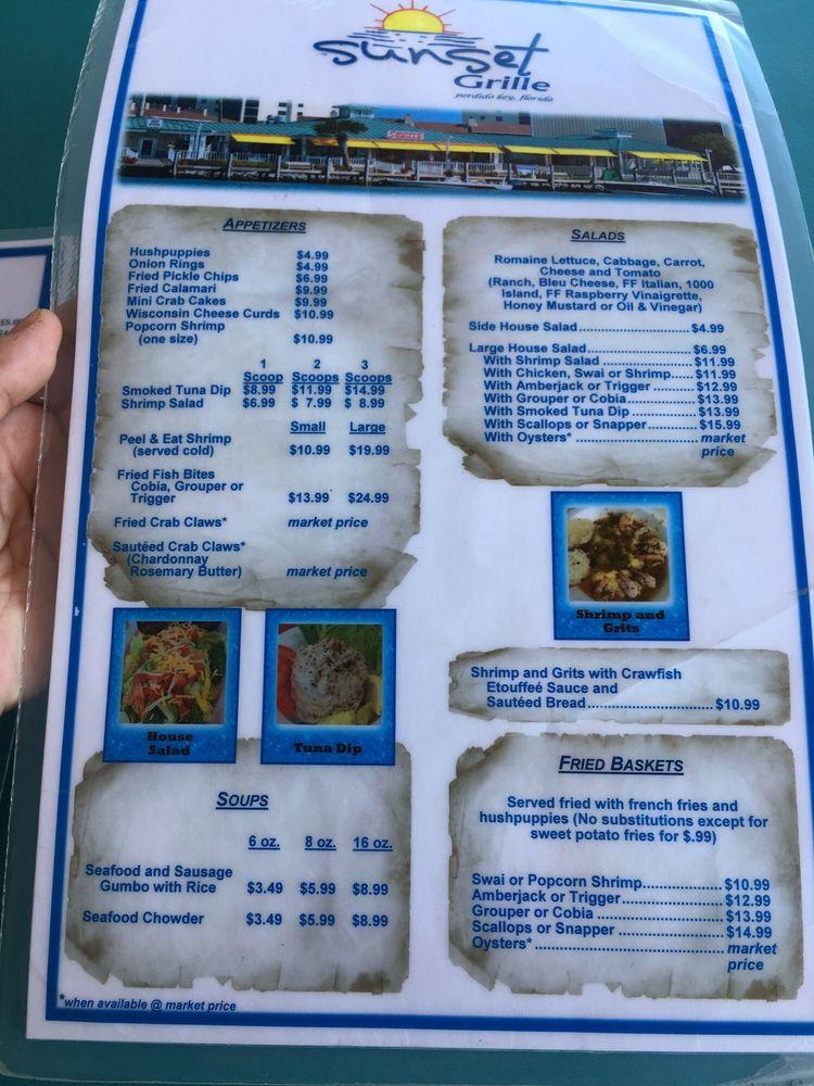 Menu at Sunset Grille restaurant, Perdido Key