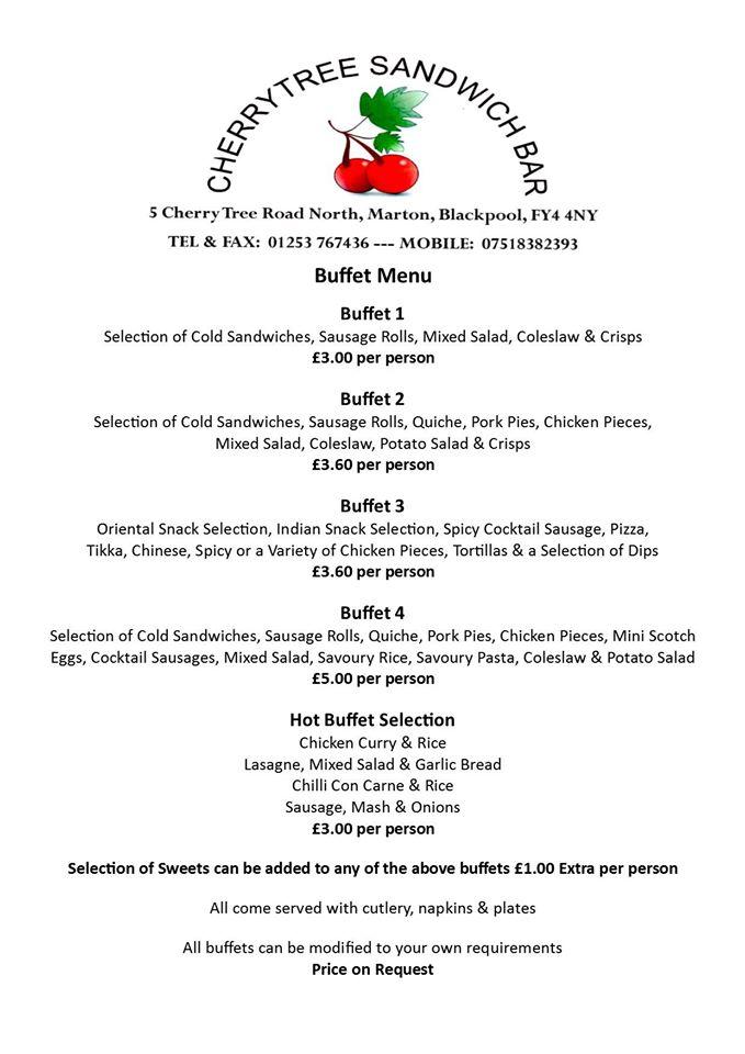 Menu at Cherry Tree Sandwich Bar, Blackpool