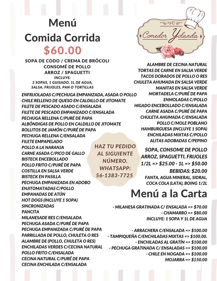Menu at Comedor Yolanda restaurant, Mexico City, Mercado Martínez de la ...