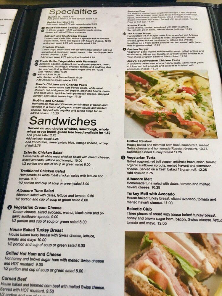 Menu at Eclectic Cafe, Tucson