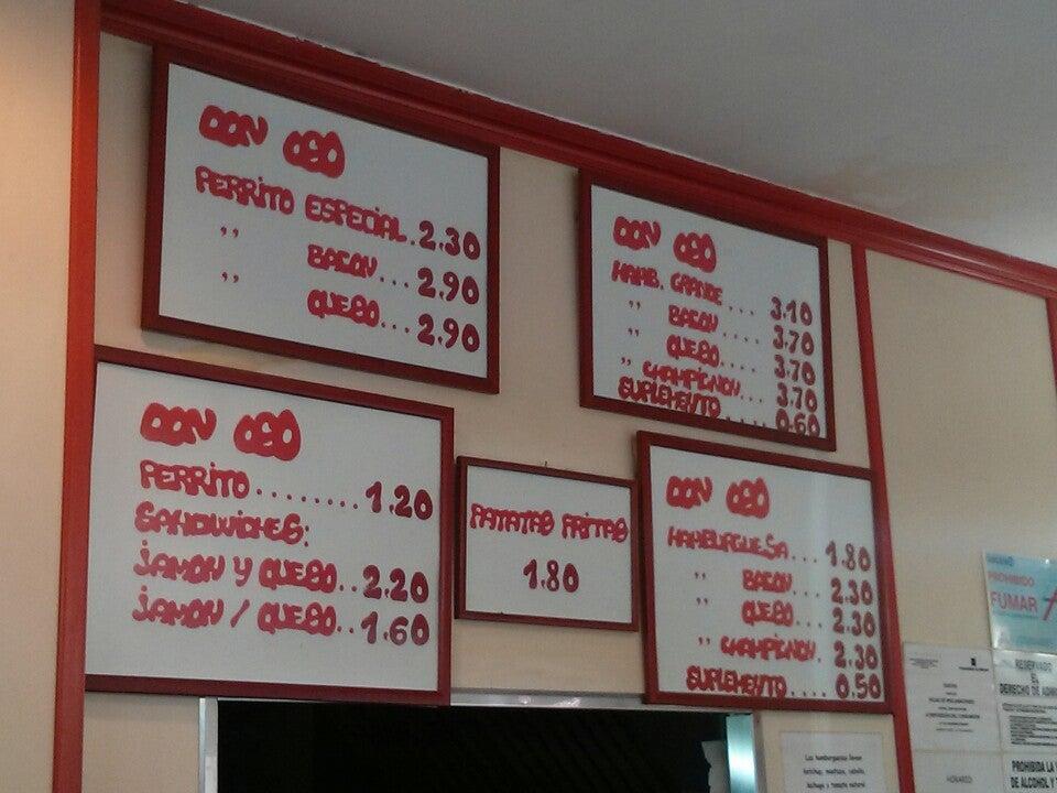 Carta del restaurante Hamburguesería Don Oso, Madrid, Calle Donoso ...