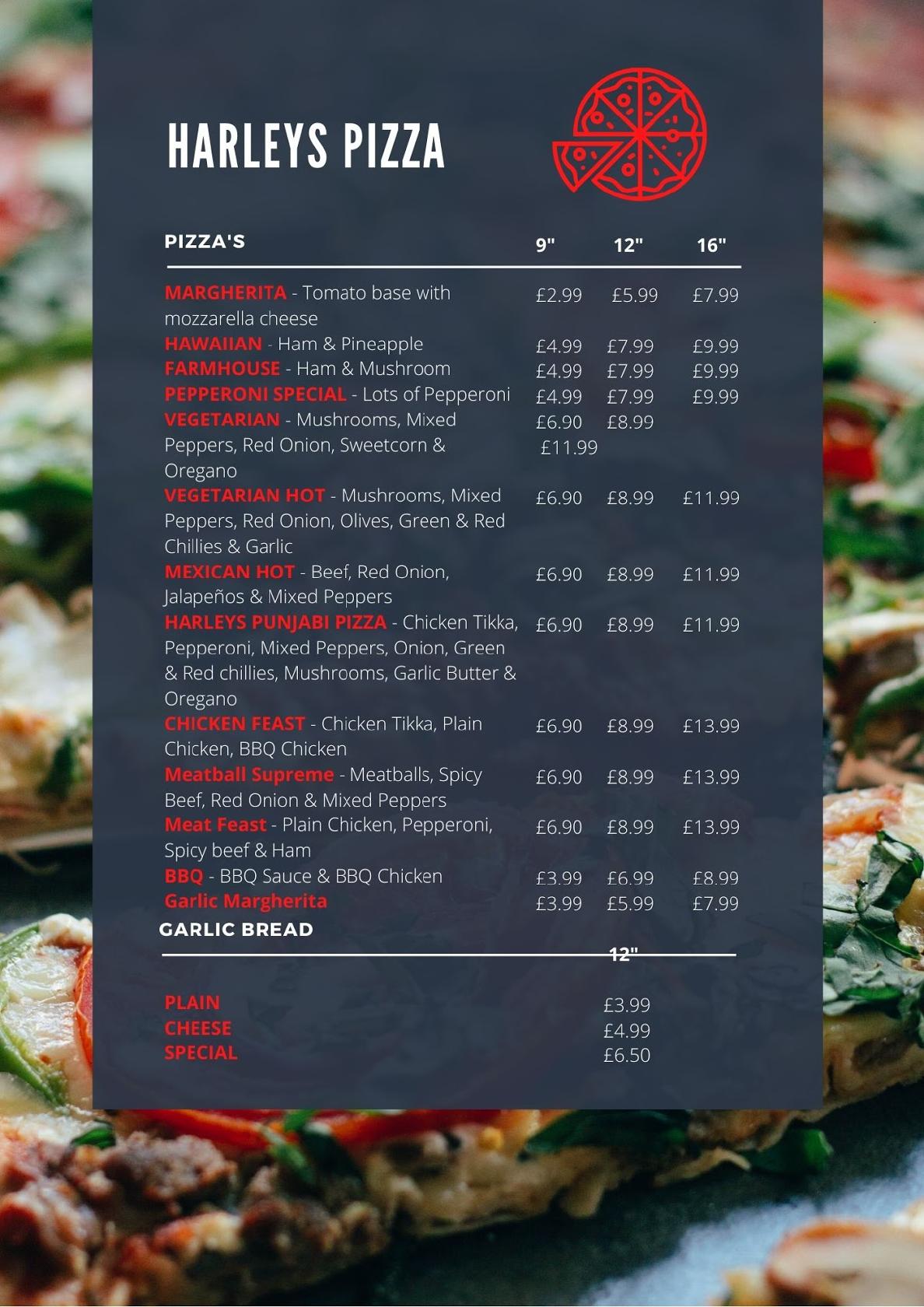 Menu at Harleys Fish Bar, Birmingham