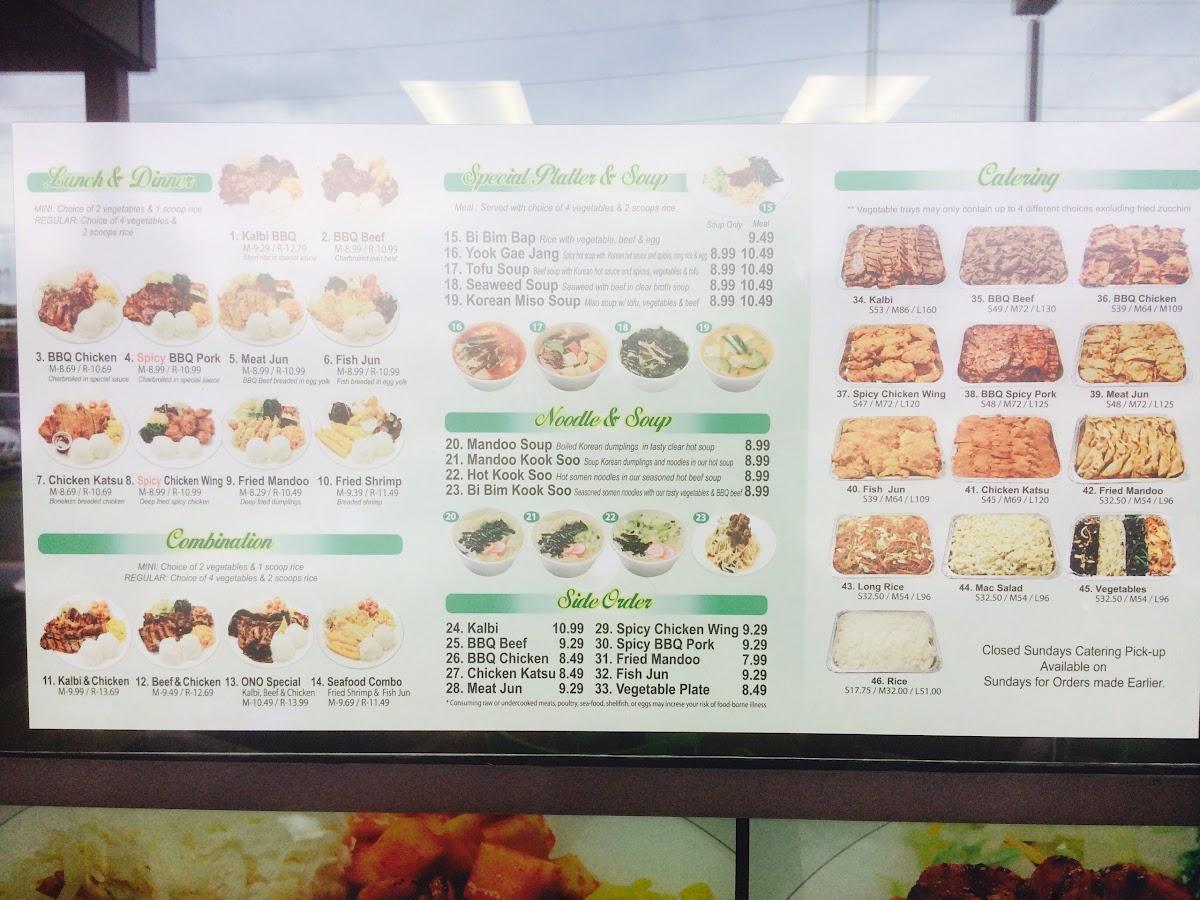 Menu at Ono Korean BBQ, Honolulu