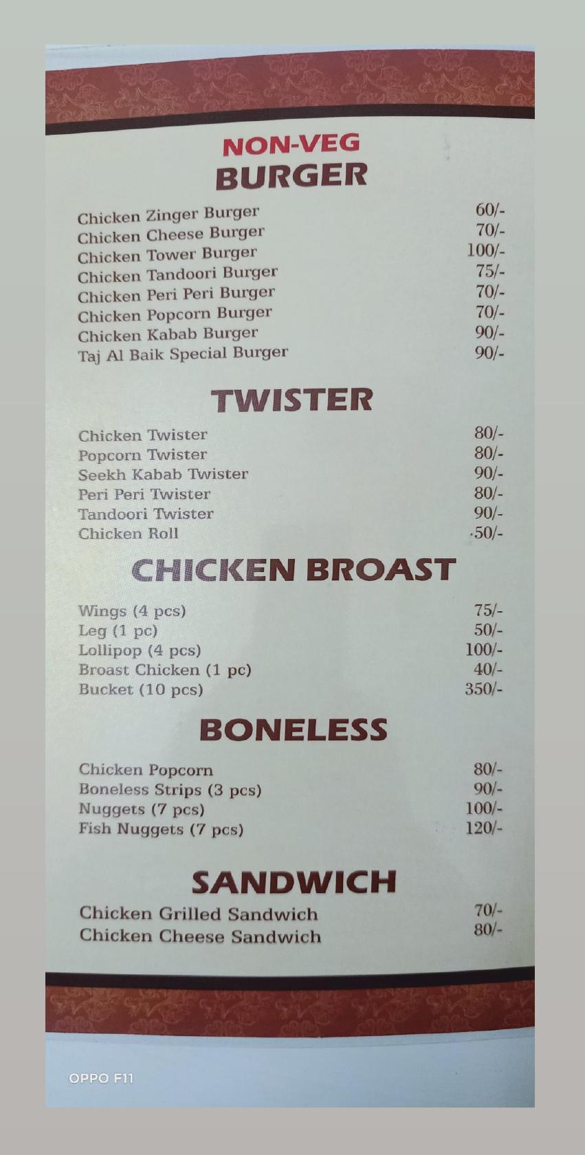 Menu at Taj Al Baik Restaurant, Aligarh