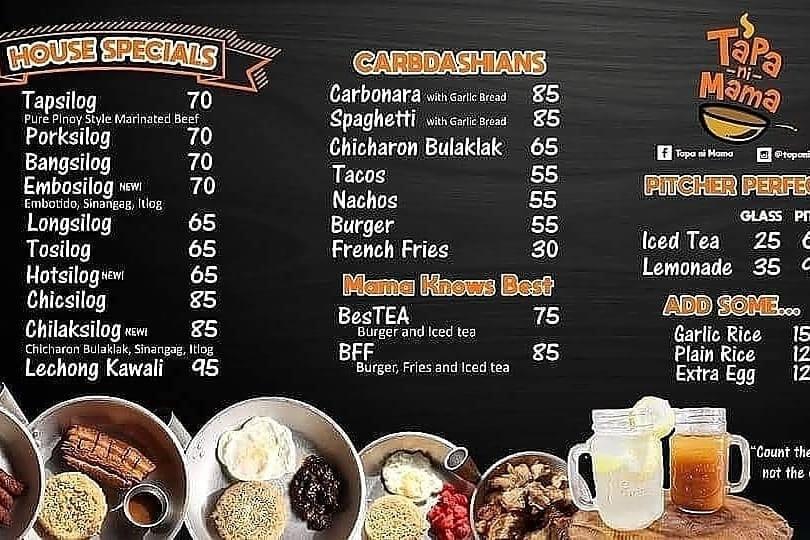 Menu at Tapa Ni Mama restaurant, Caloocan