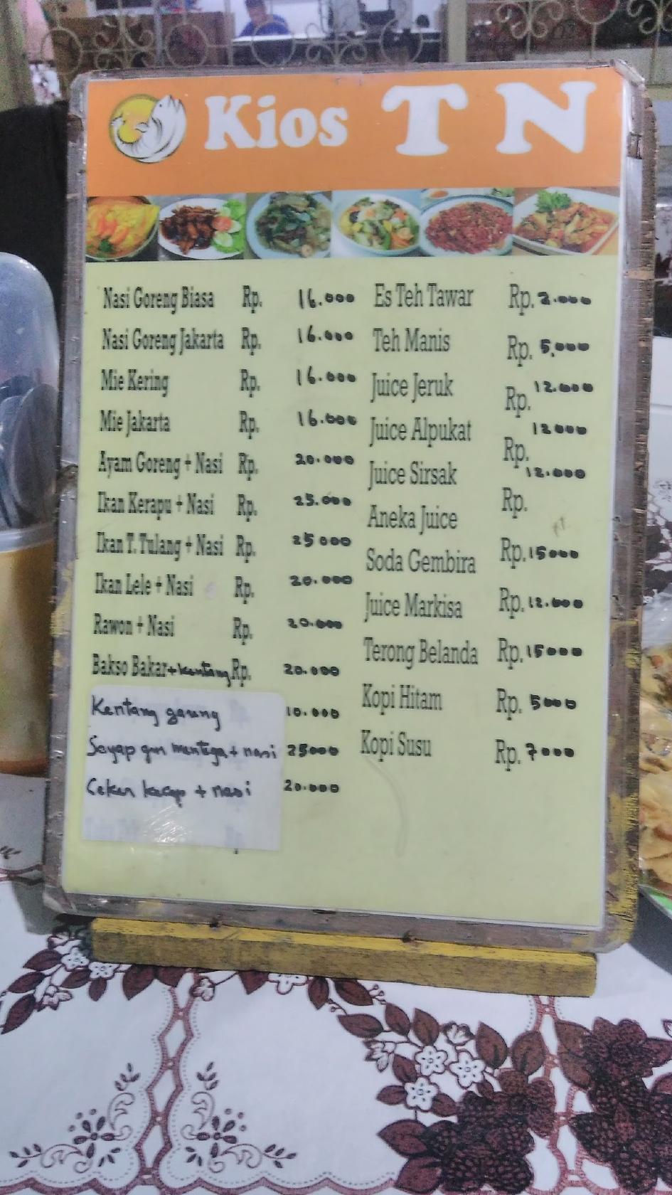 Menu at kios TANASE pub & bar, Makassar