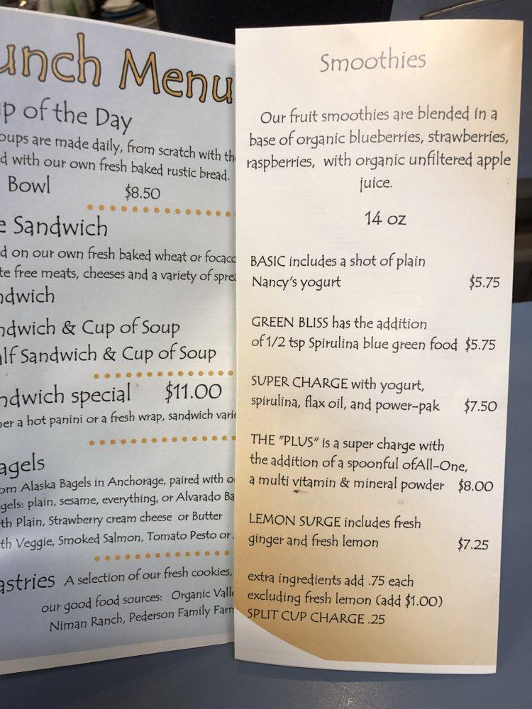 Menu at Rogue's Garden cafe, Valdez