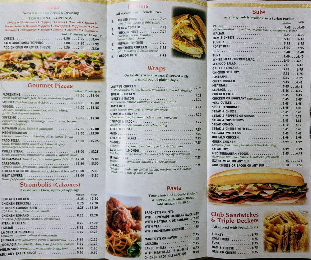 Menu at La Strada Pizzeria, North Attleborough