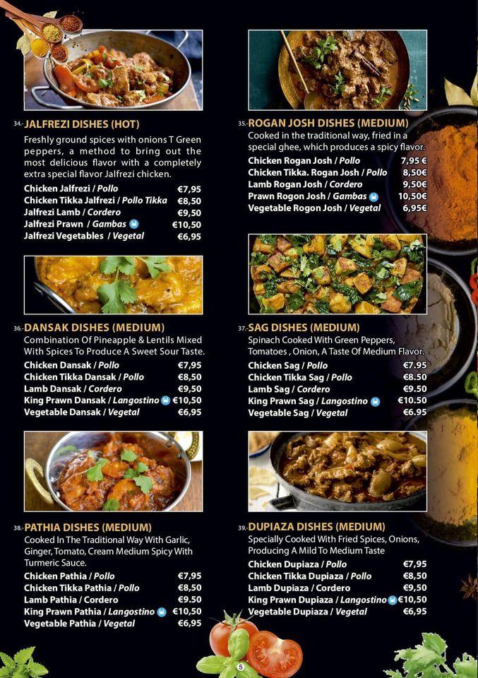 Carta de MADRAS CAFE INDIAN RESTAURANT & TAKEAWAY, La Zenia
