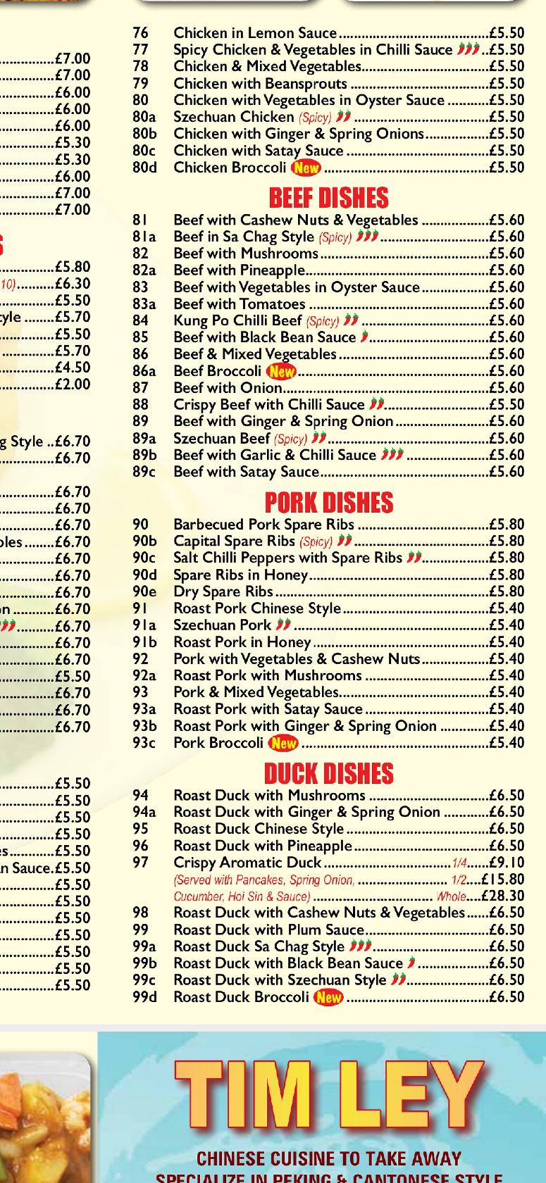 Menu at Tim Ley fast food, East Grinstead