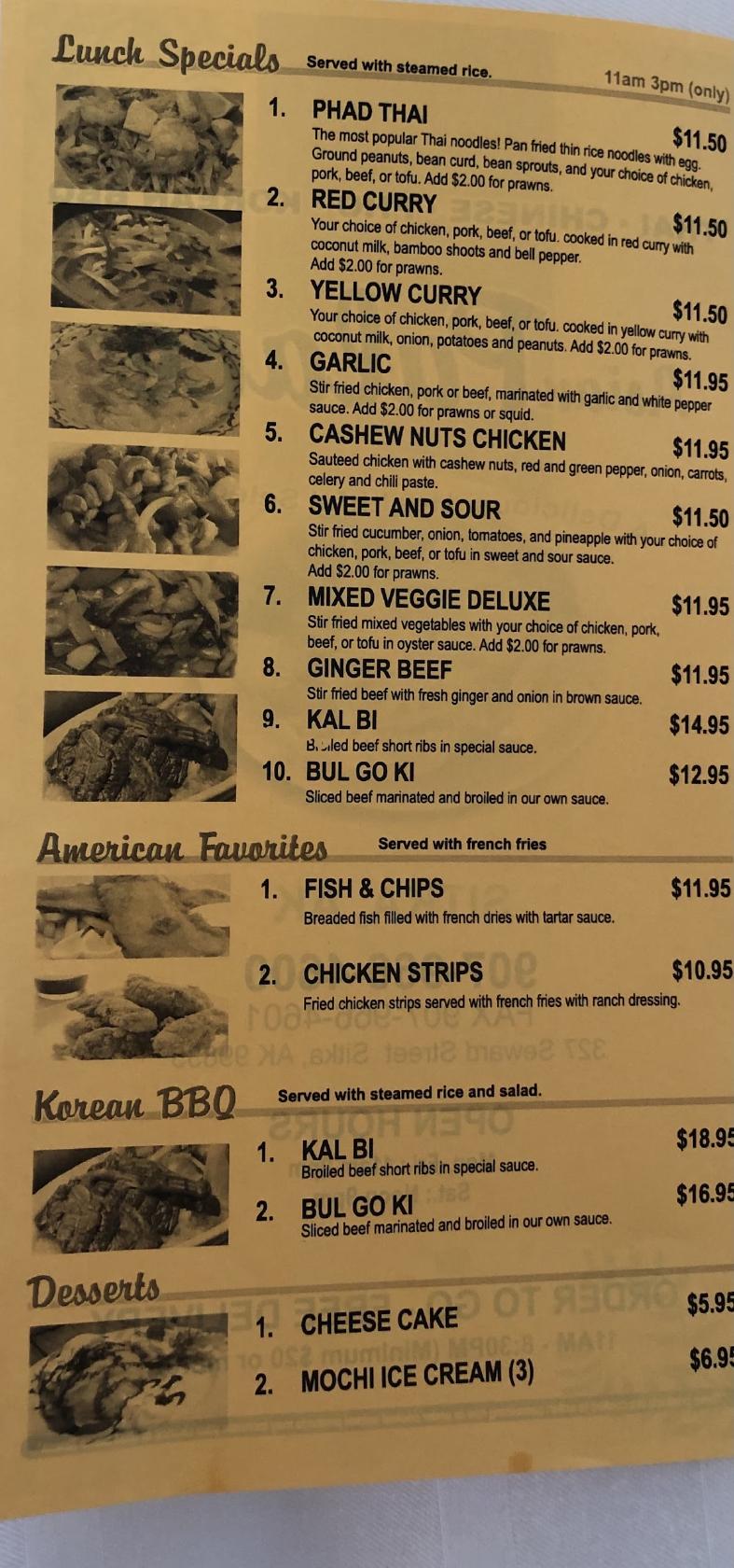 Menu at Asian Palace Restaurant, Sitka