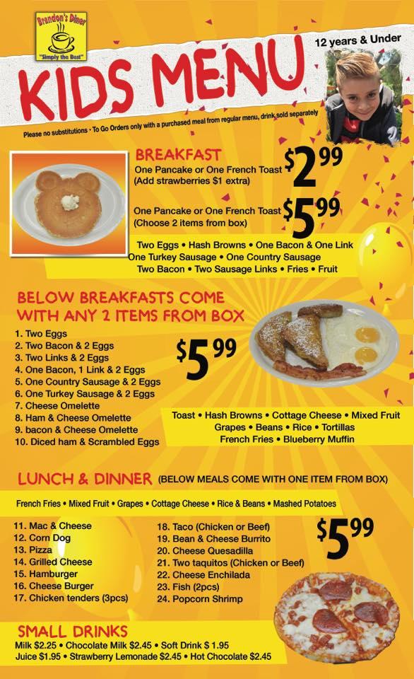 Menu at Brandon's Diner restaurant, Rancho Cucamonga, Base Line Rd