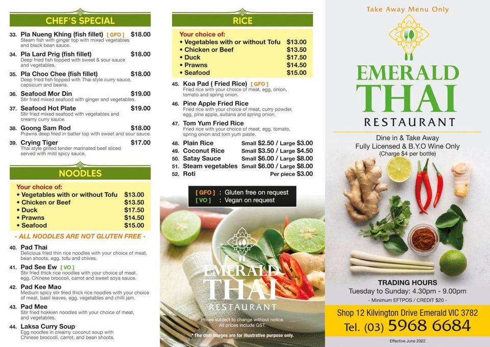 Menu at Emerald Thai Restaurant, Emerald