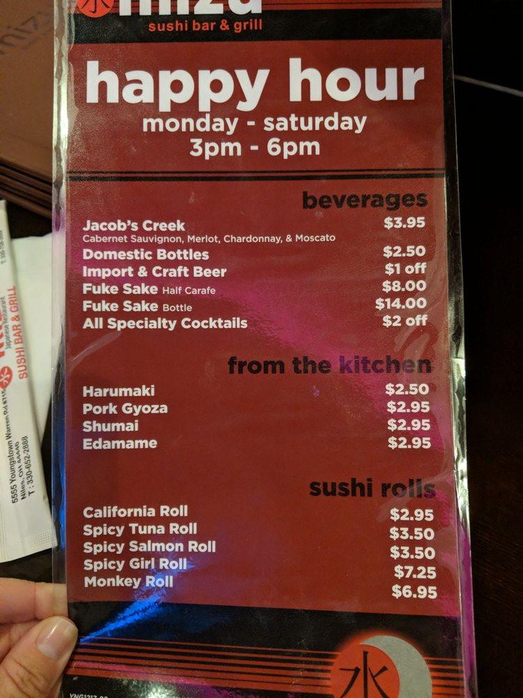 Menu at Mizu Sushi Bar & Grill, Niles