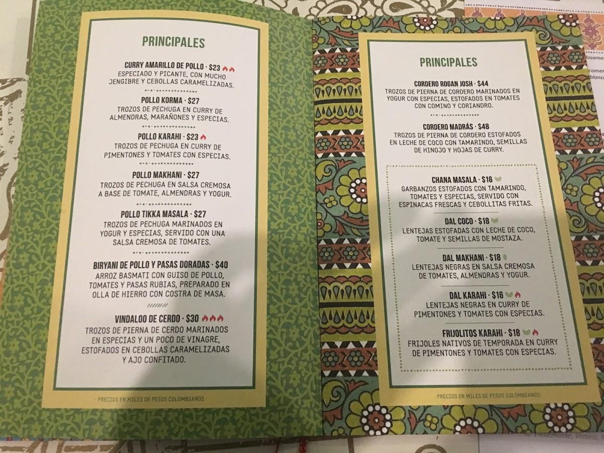 Menu at Naan restaurant, Medellín, Cra. 35 #7-75
