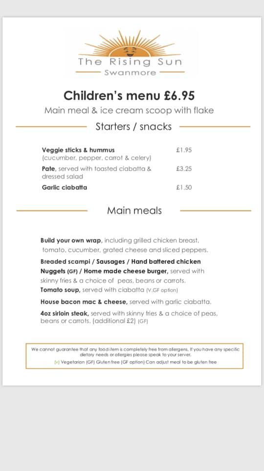 Menu at The Rising Sun pub & bar, Waltham Chase