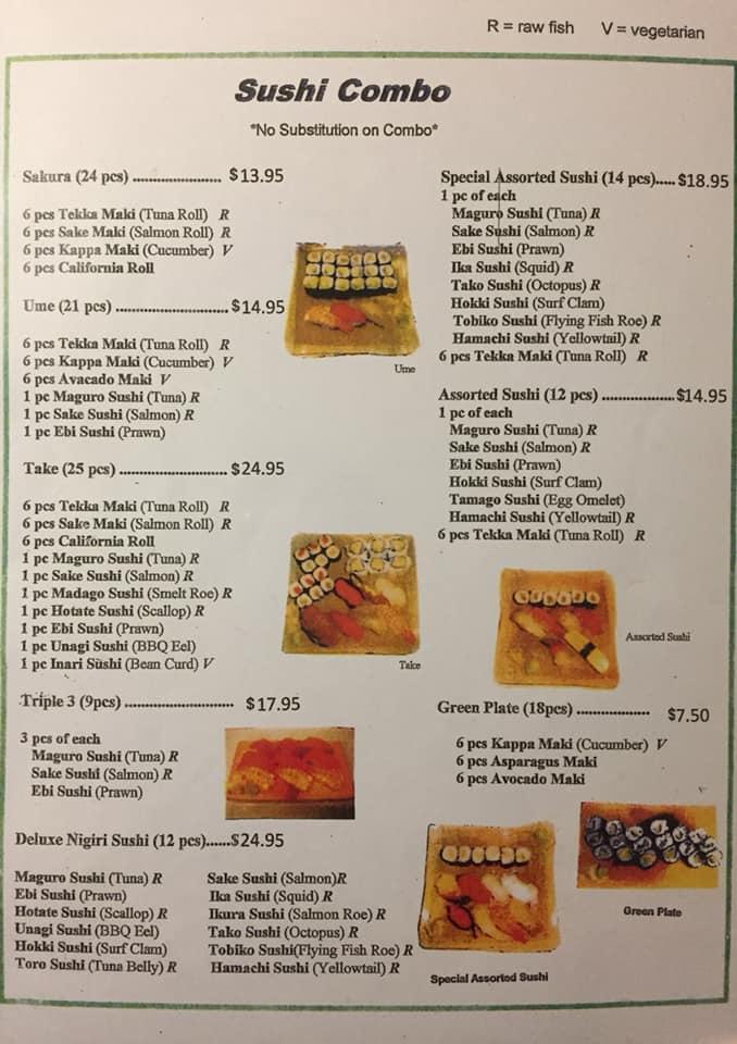 Menu at Sushi Ichi restaurant, Parksville