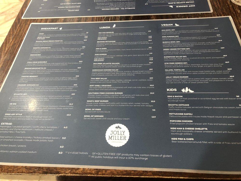 Menu at The Jolly Miller Cafe, Sunbury