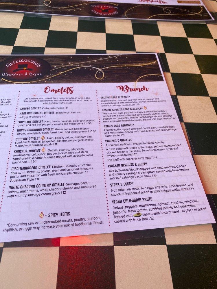 Menu at Abracadabras Pocatello restaurant, Pocatello