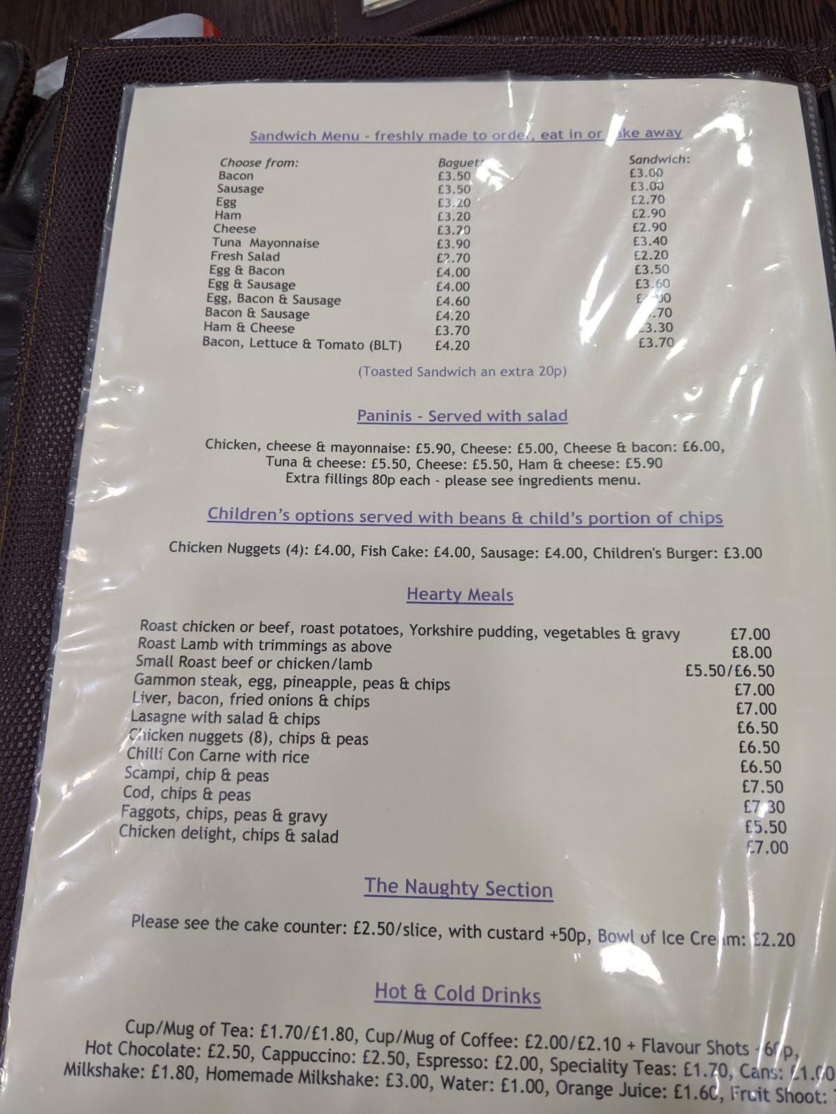 Menu at Dream Cafe, Bristol