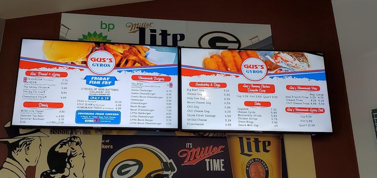 Menu at Gus's Gyros restaurant, Racine