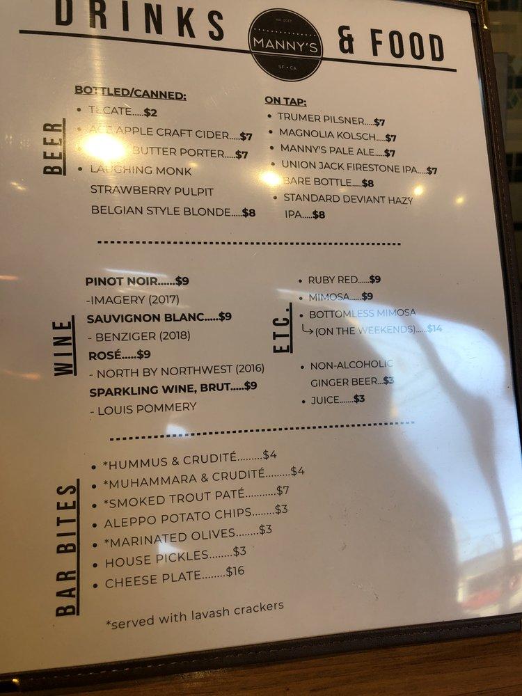 Menu at Manny’s cafe, San Francisco