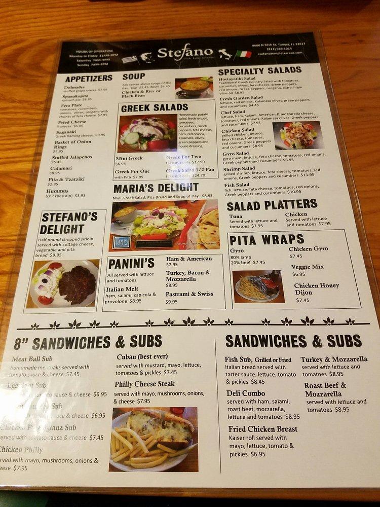 Menu at Stefano Greek Italian Restaurant, Temple Terrace, N 56th St