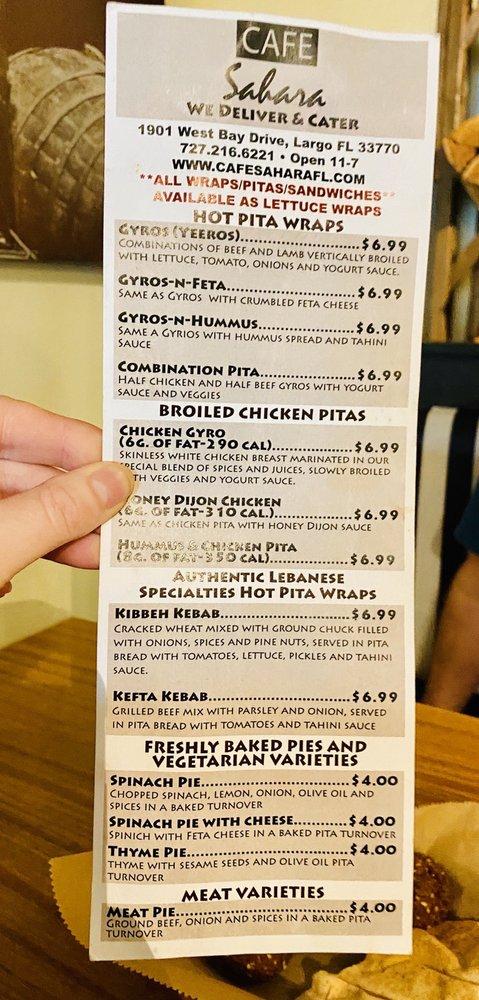 Menu at Sahara Mediterranean Fine Wine & Food restaurant, Largo