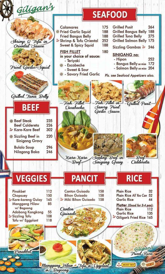 Menu at Giligan's restaurant, Iloilo City, SM City Iloilo Unit 2020