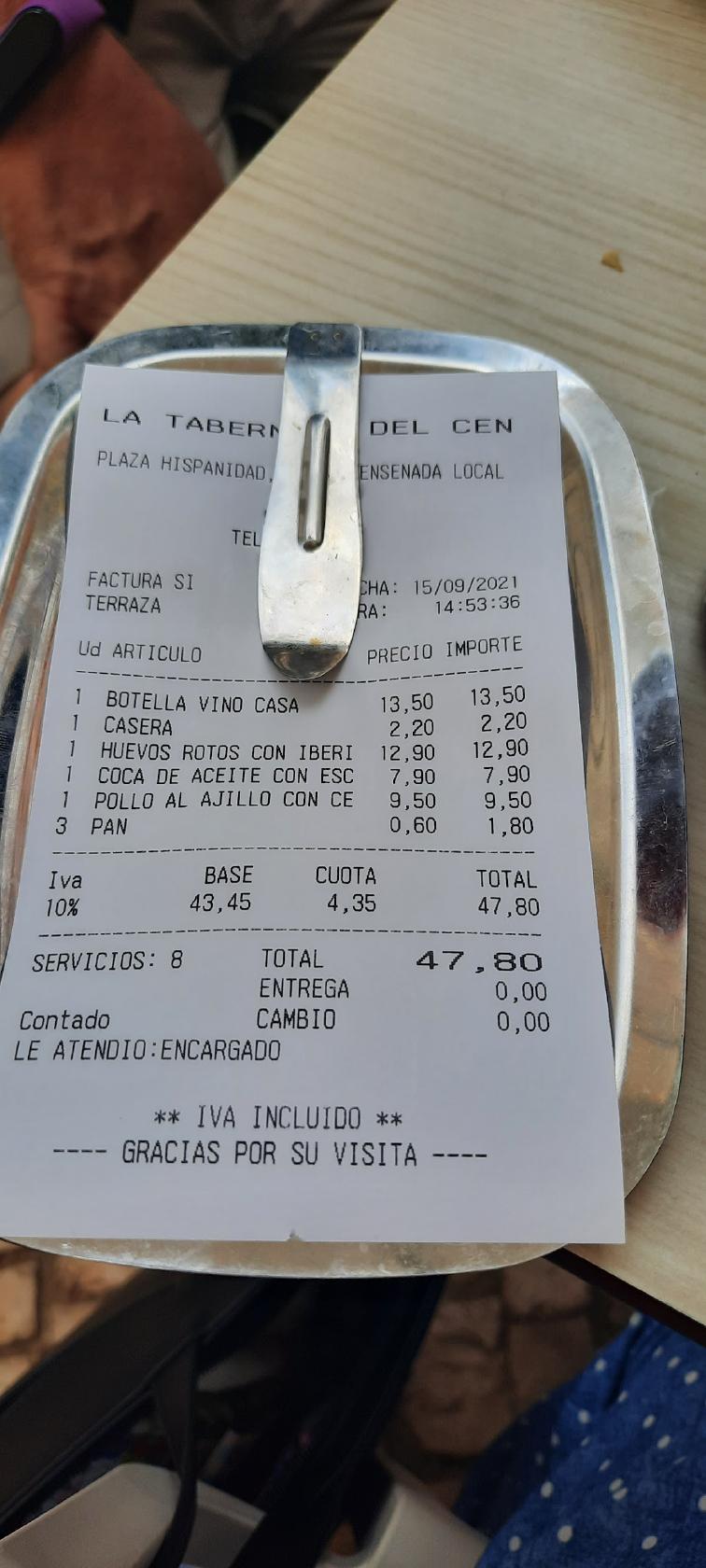 Menu at La Tabernita del Centro restaurant, Benidorm