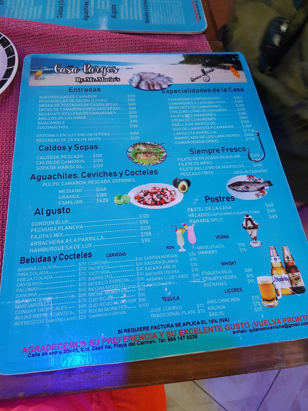 Menu at Mr Mario Fish Restaurant, Playa del Carmen