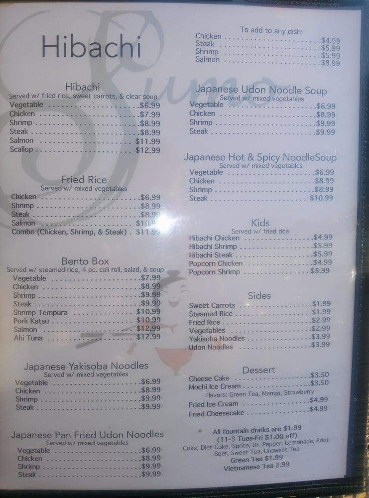 Menu at Sumo Sushi & Hibachi restaurant, Shelby
