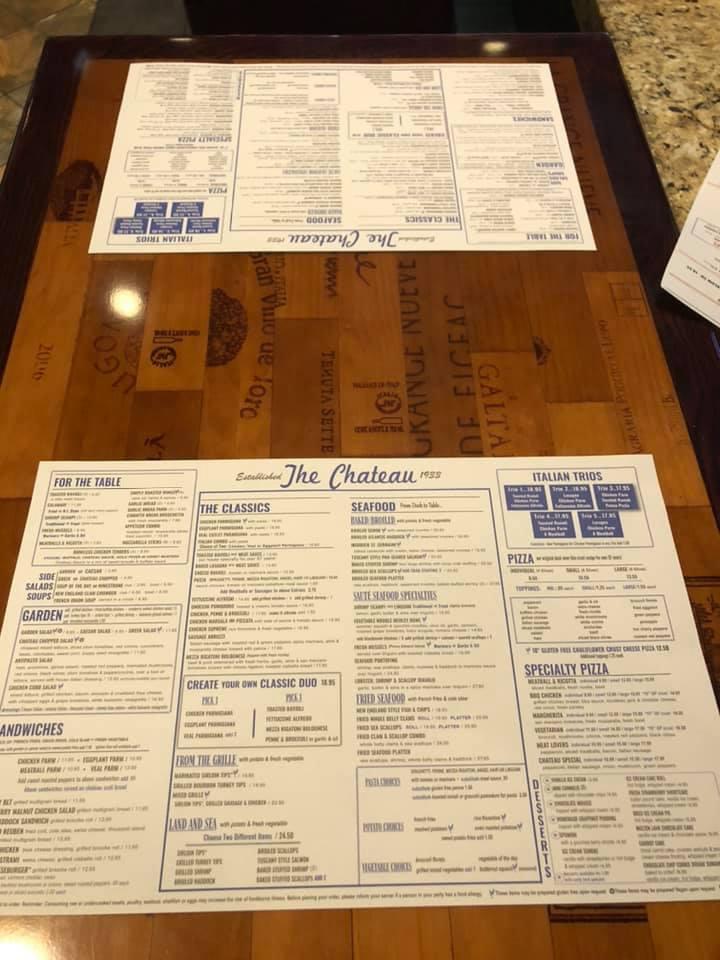 Menu at The Chateau Restaurant Burlington, Burlington, 43 Middlesex ...