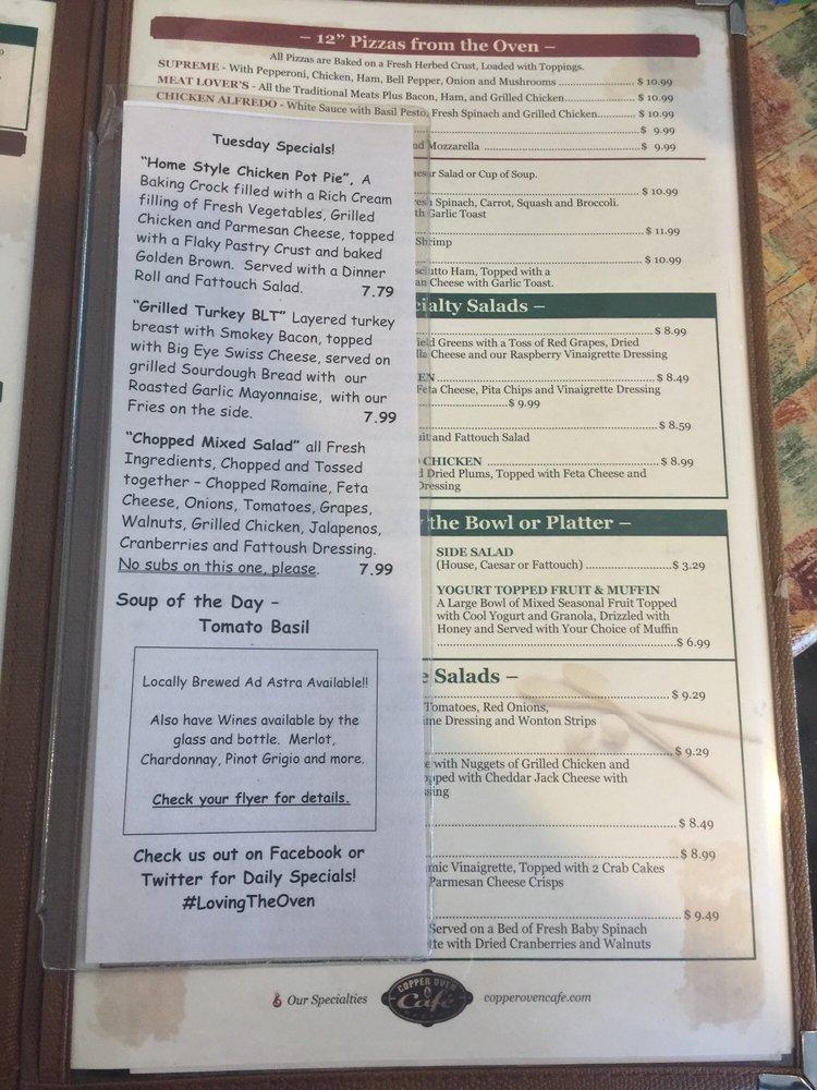 Menu at Copper Oven Cafe & Bakery, Wichita