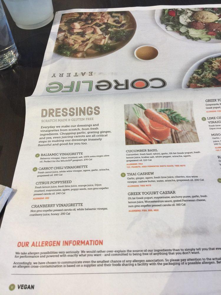 Menu at CoreLife Eatery restaurant, Salt Lake City, E 3300 S