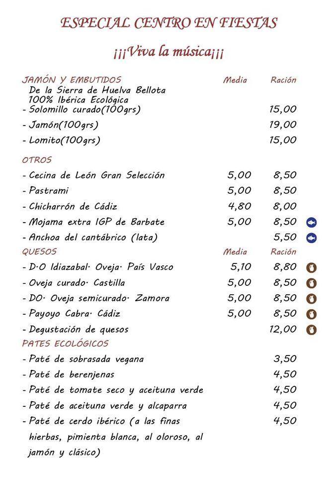 Menu at La Comanda pub & bar, Aracena
