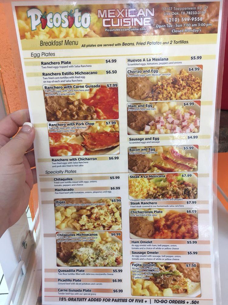 Menu at Pollo Picosito Mexican Restaurant, Live Oak
