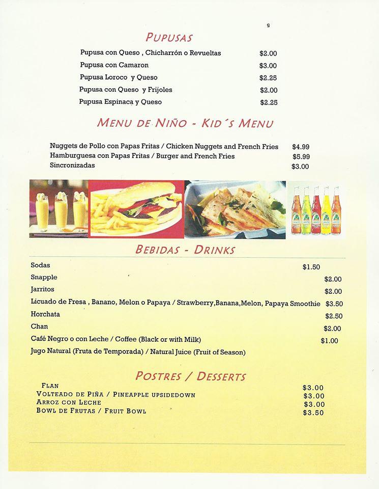 Menu at Sazon Centroamericano restaurant, Yonkers