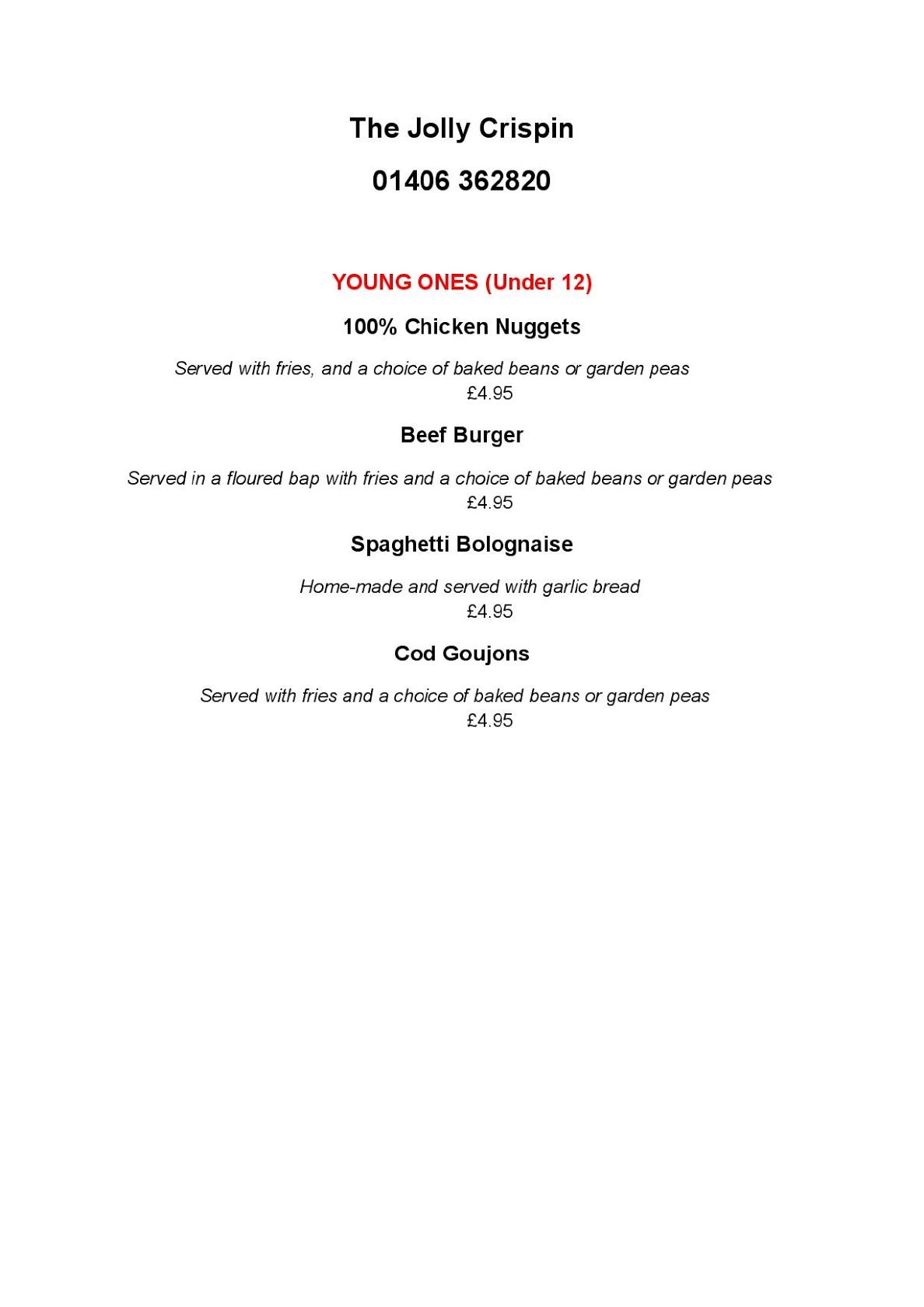 Menu at The Jolly Crispin pub & bar, Long Sutton