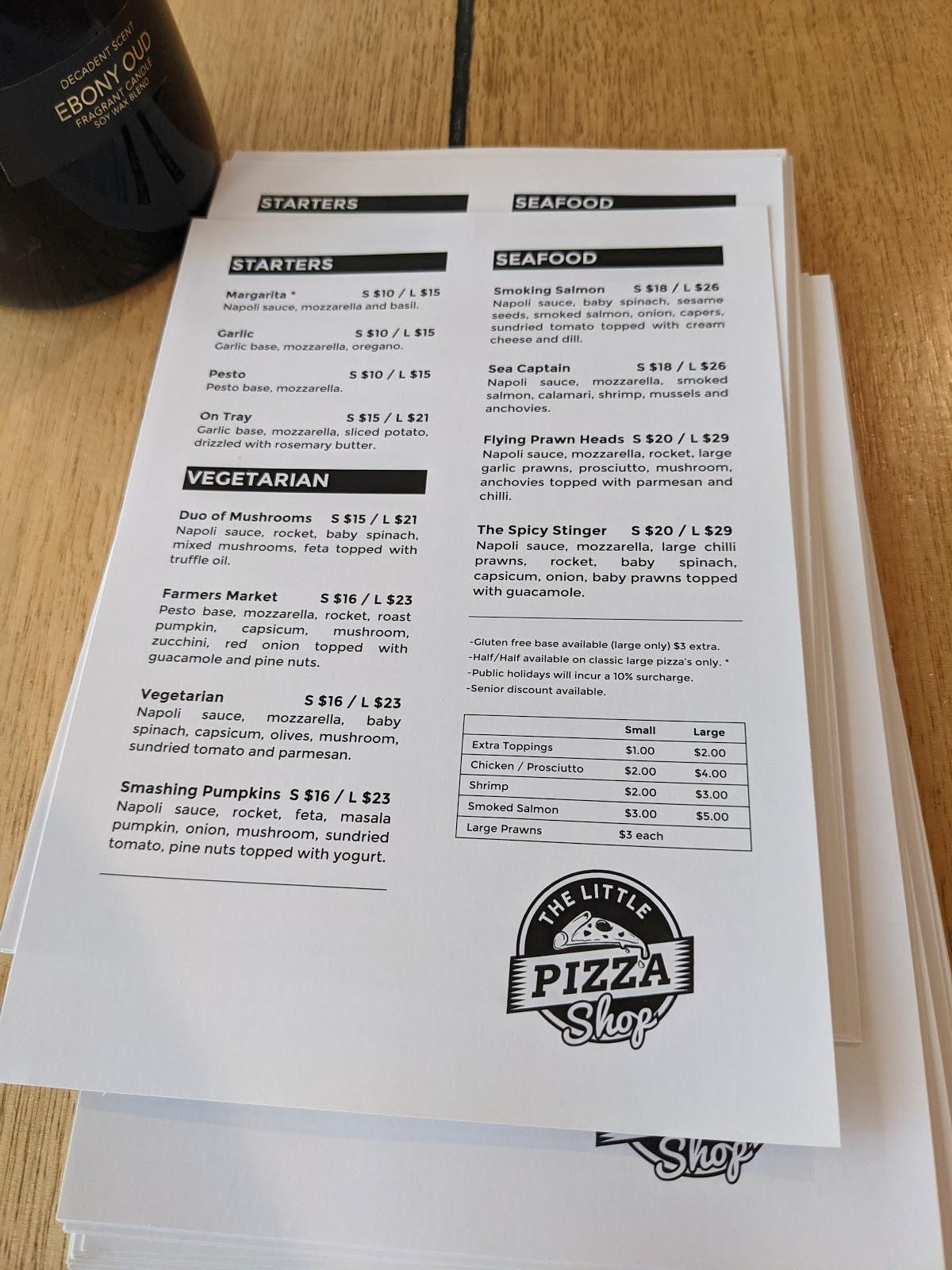 Menu at The Little Pizza Shop restaurant, San Remo