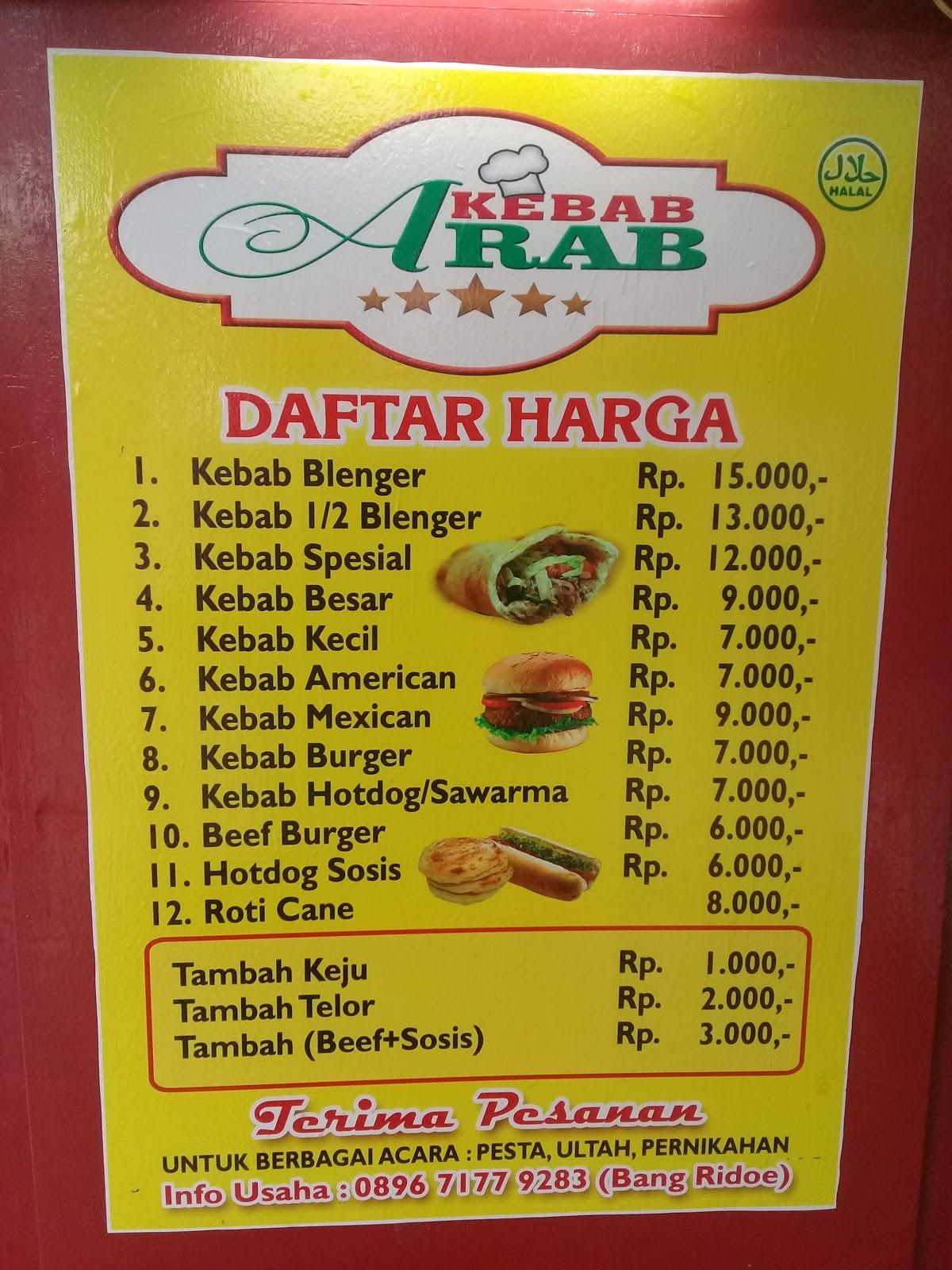 Menu at Kebab Arab Bang Ridoe, Tangerang, RM8P+RCJ