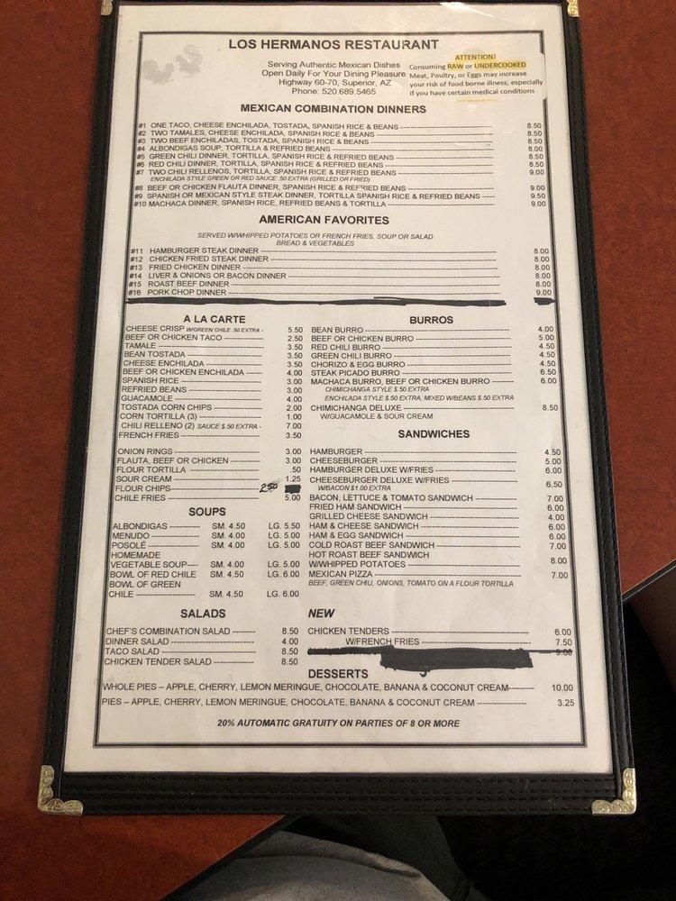 Menu at Los Hermanos Restaurant & Lounge, Superior, 835 US-60