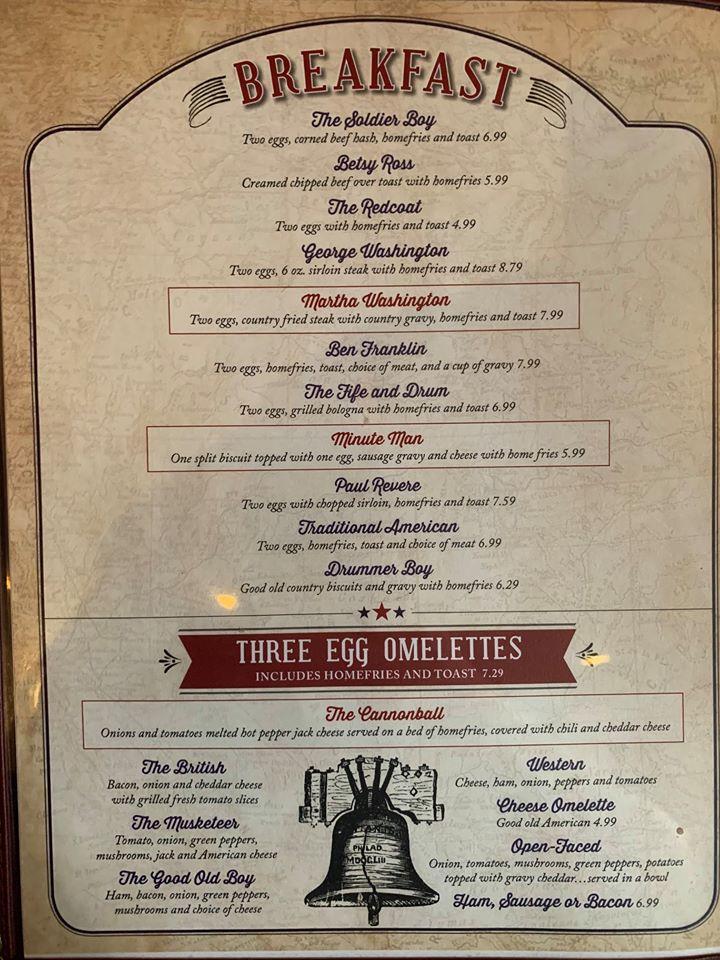 Menu at Paul Revere Inn Family Restaurant, Mansfield