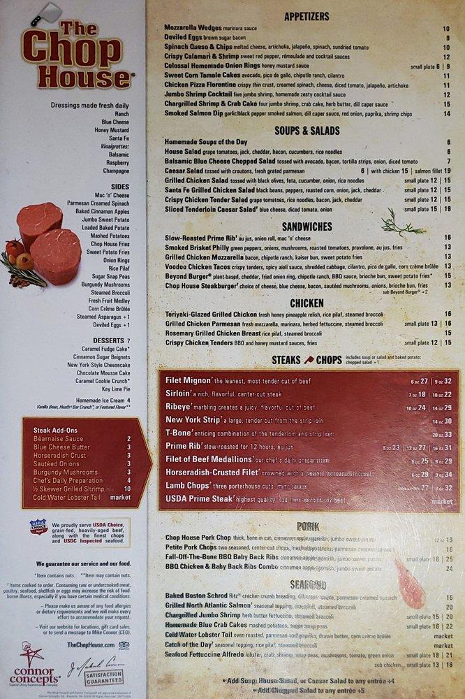 Menu at The Chop House steakhouse, Murfreesboro