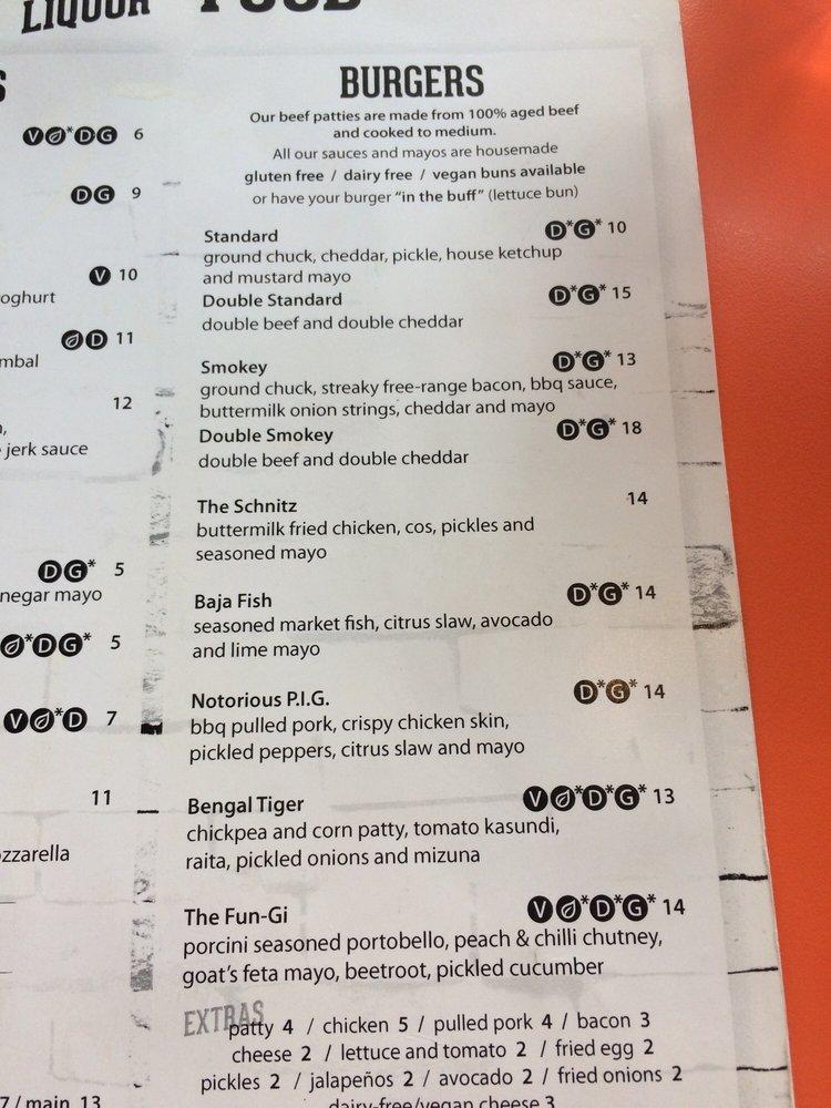 Carta del pub y bar Burger Liquor, Wellington, 129 Willis St