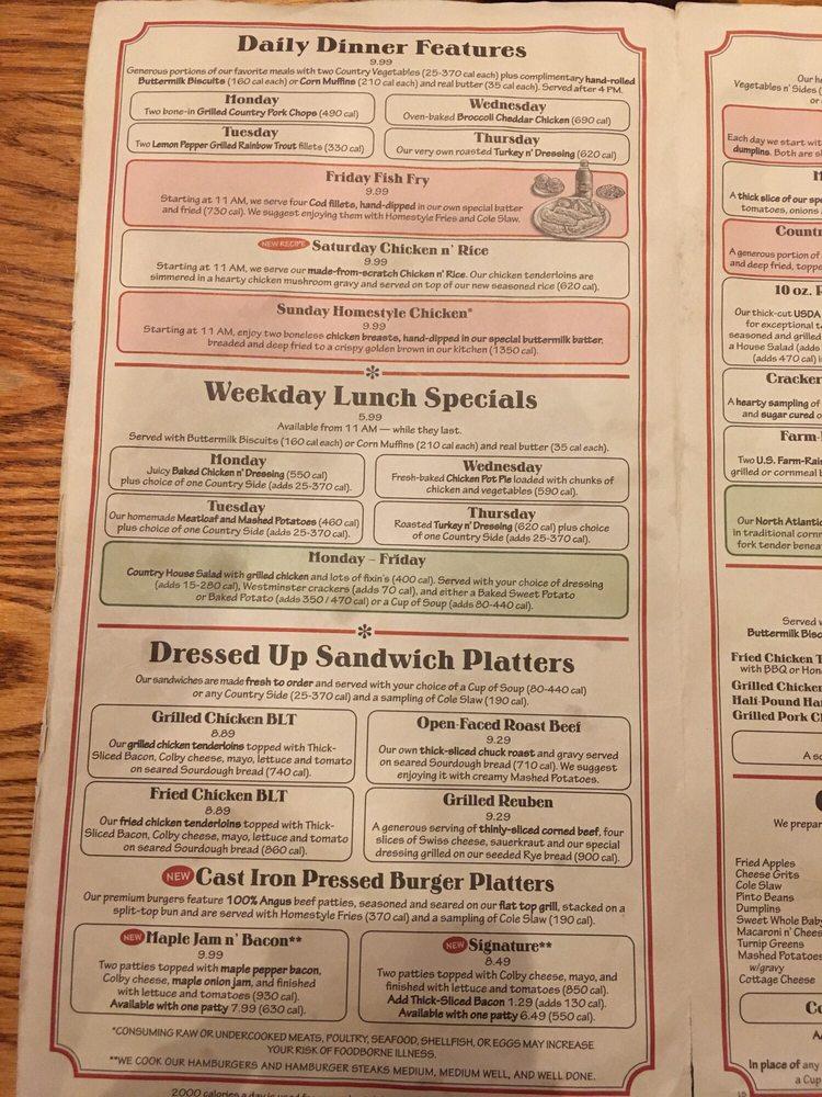 Menu at Cracker Barrel Old Country Store, North Canton